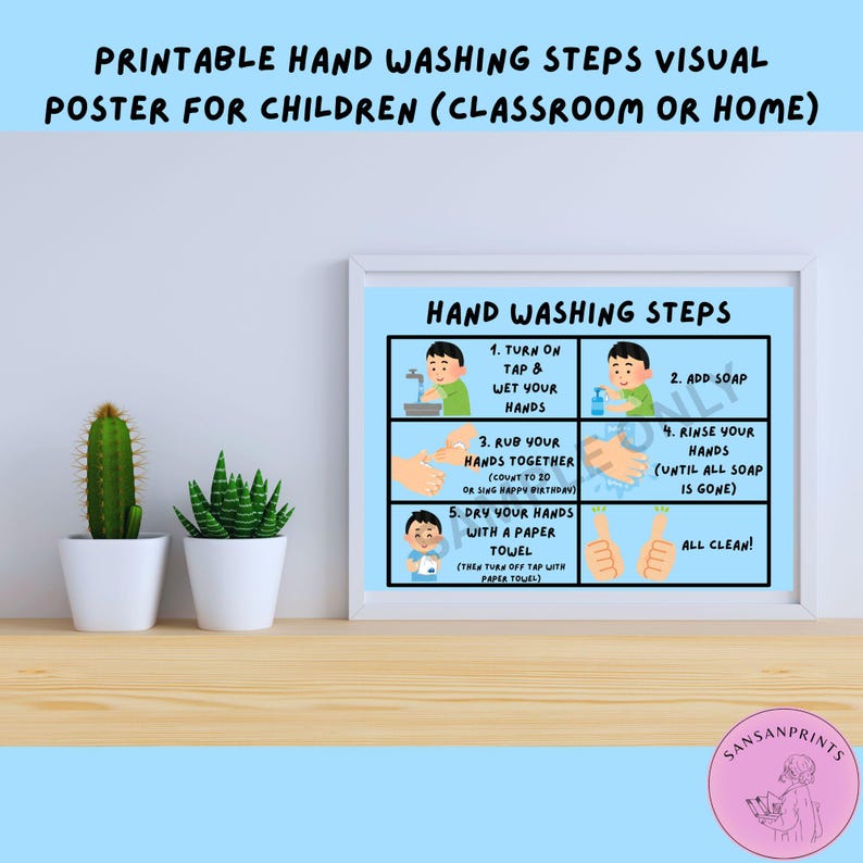 Hand Washing Poster for Kids | Printable Hygiene Steps Chart for ...