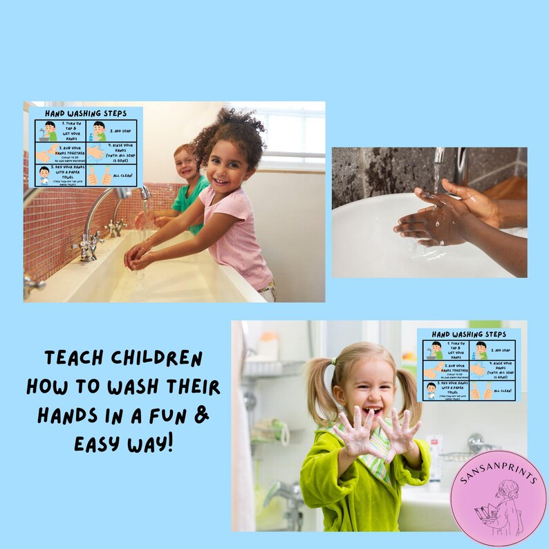 Hand Washing Poster for Kids | Printable Hygiene Steps Chart for ...
