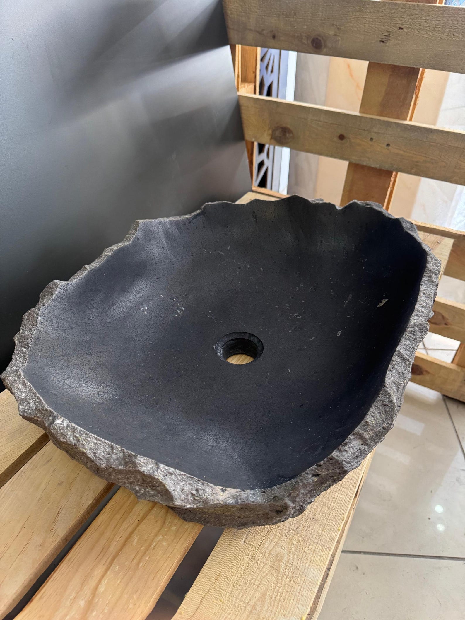 Black Basalt Vessel Sink, Farmhouse Bathroom Vanity, Handcrafted Stone ...