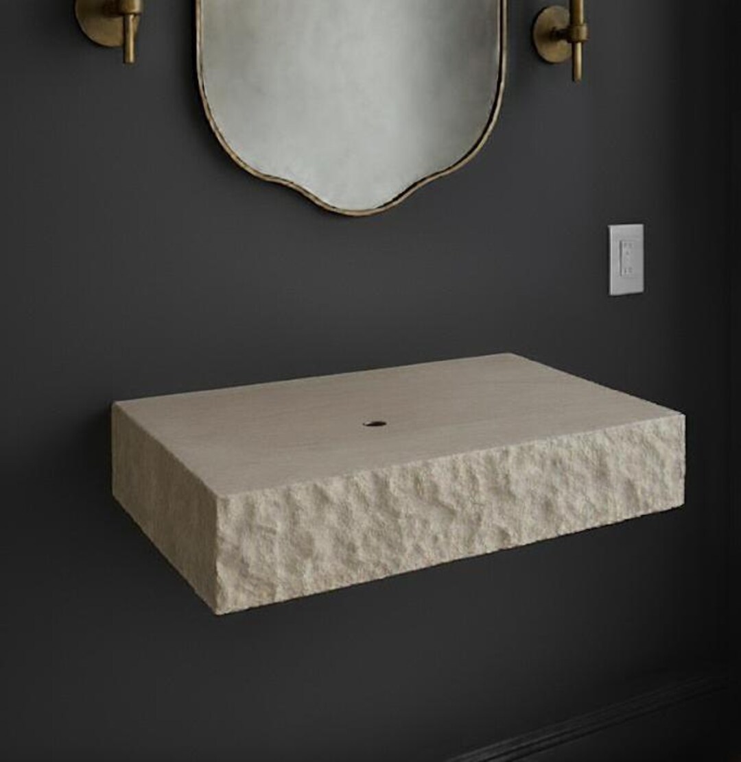 Travertine Floating Vanity Shelf, Split Face Wall Mounted Shelf Rustic ...