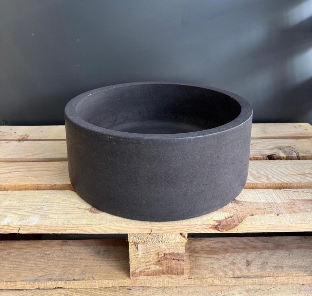 Basalt Vessel Sink, Modern Farmhouse Countertop Bowl, Black Stone Small ...