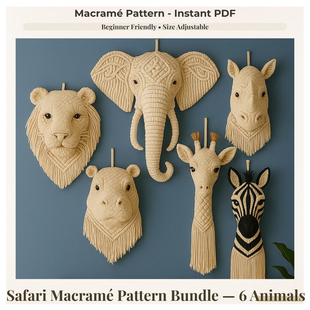 Safari Animal Macramé Pattern Bundle, Nursery Decor (digital Download ...