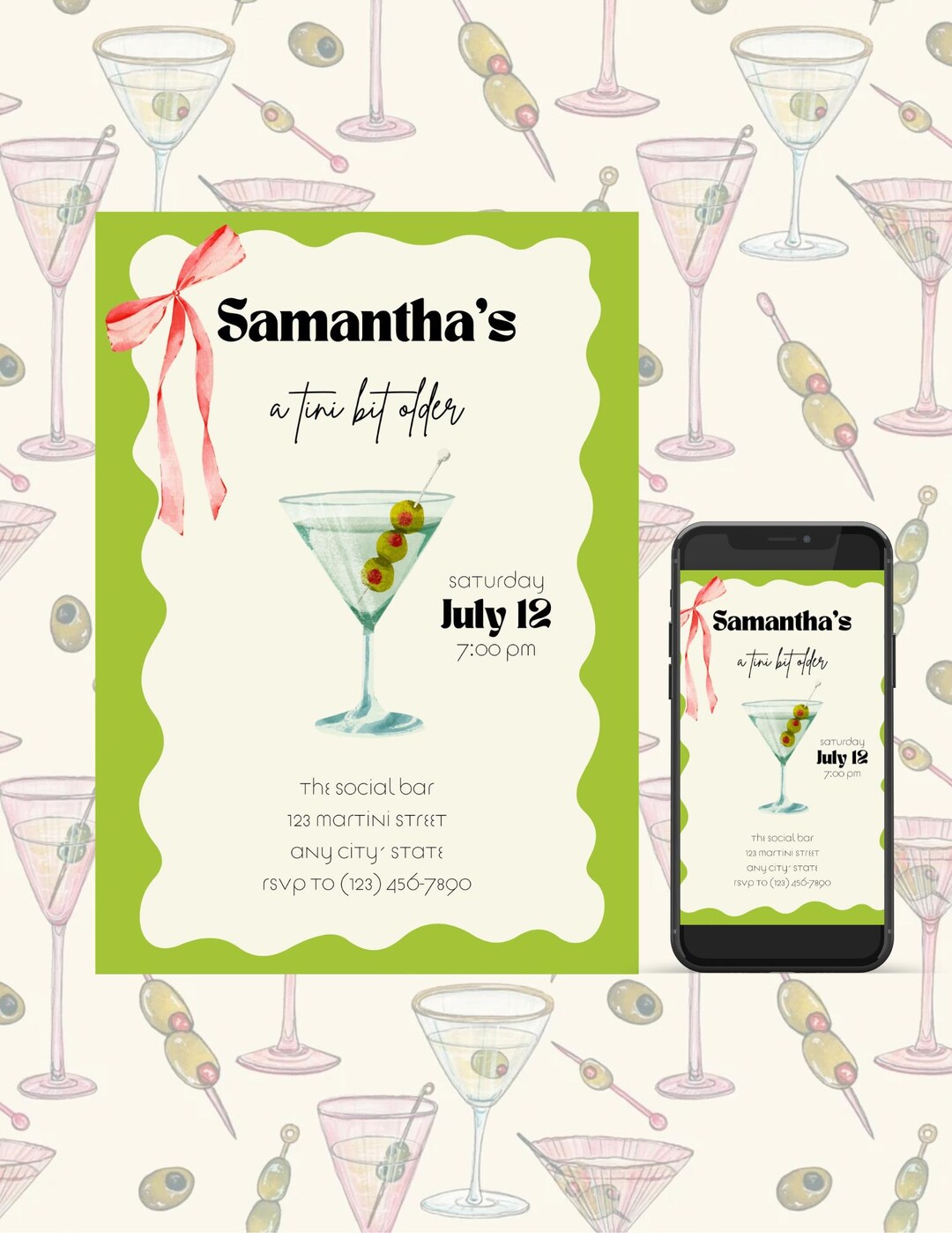 Martini Party Invitation Template - Etsy