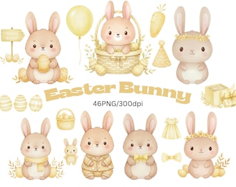 Watercolor Easter Rabbit Clipart PNG, Baby Nursery Rabbits, Animal Clip ...