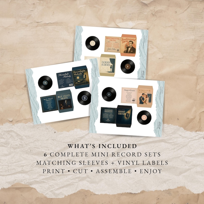 Printable Miniature Vinyl Records, Classic Crooners Mini Vinyls, Retro ...