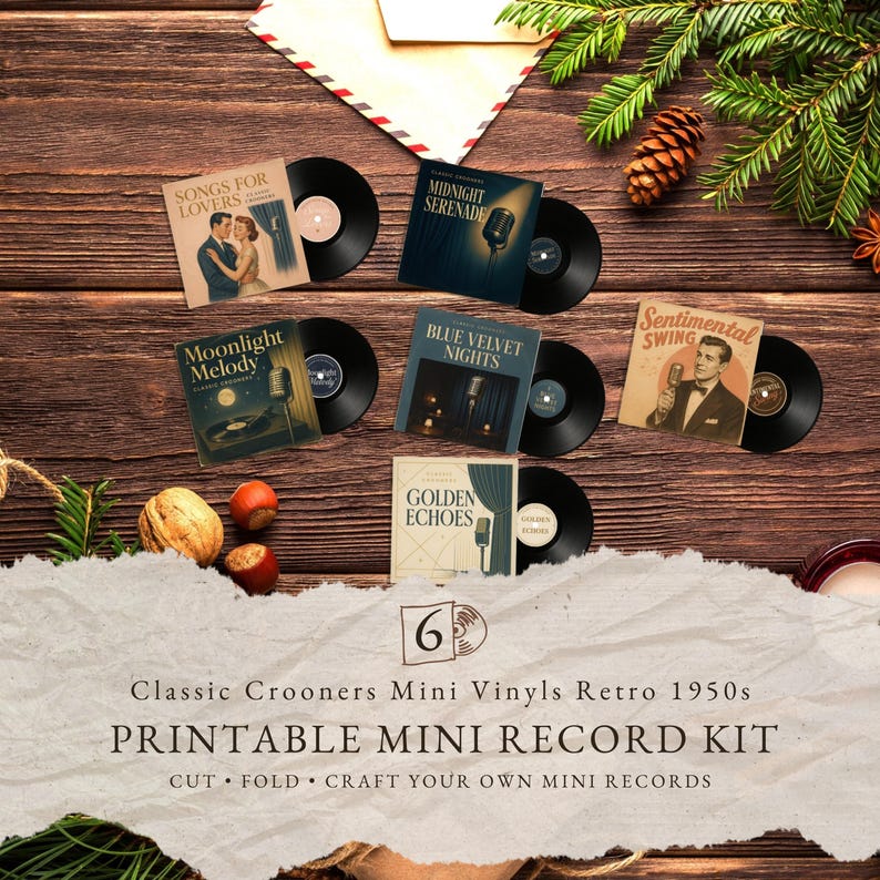 Printable Miniature Vinyl Records, Classic Crooners Mini Vinyls, Retro ...