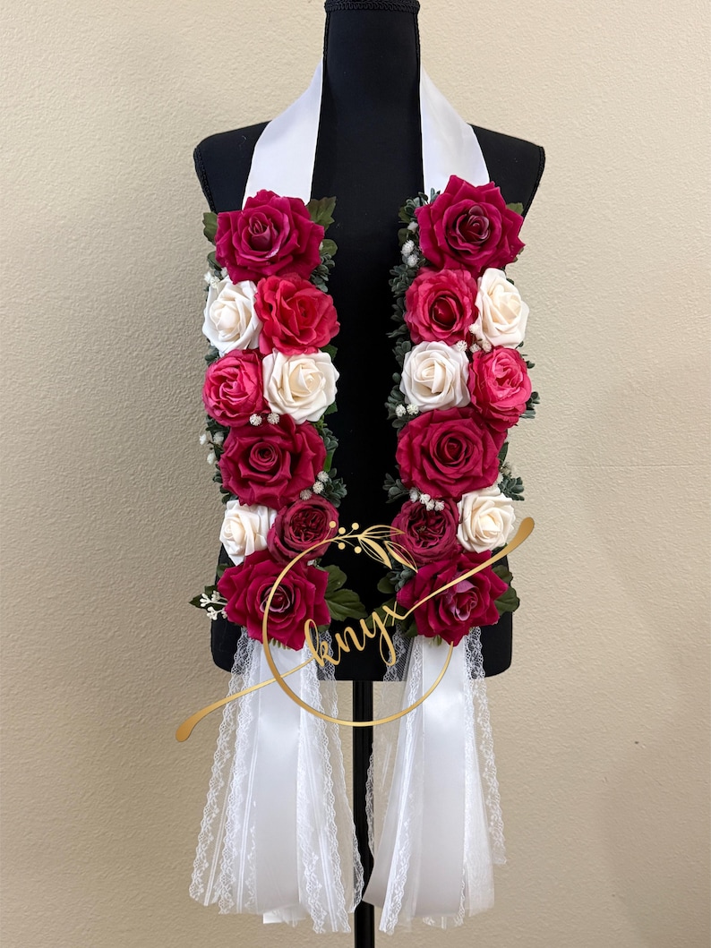 Handmade Flower Graduation Lei: Fuschia and Cream; Graduation Keepsake ...