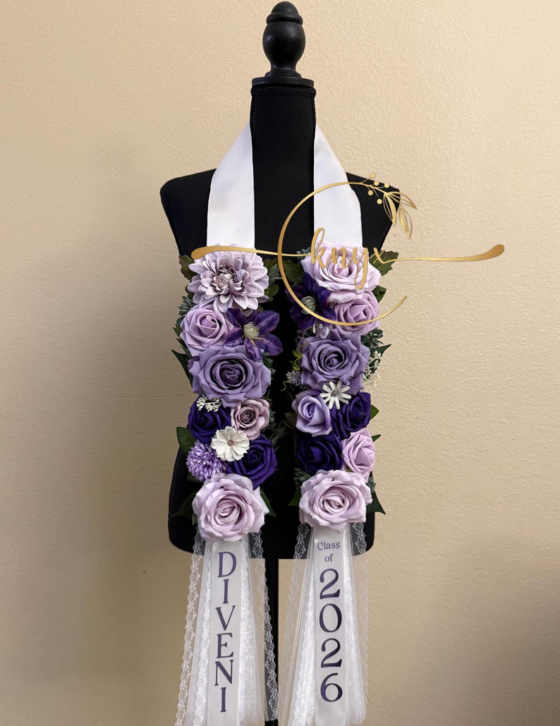 Unique Graduation Flower Lei ( Purple) With Long Ribbon Tail Original ...