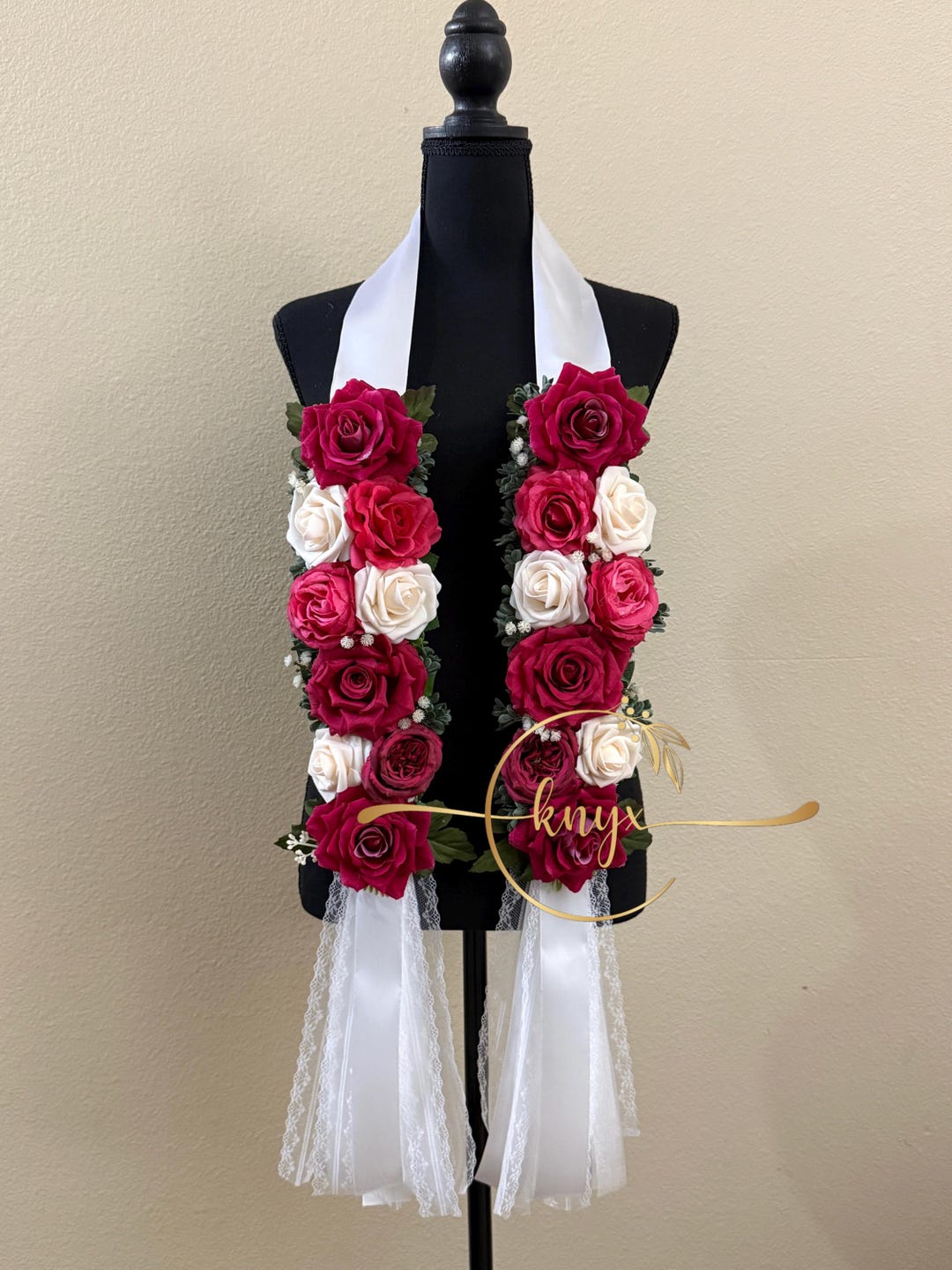 Handmade Flower Graduation Lei: Fuschia and Cream; Graduation Keepsake ...