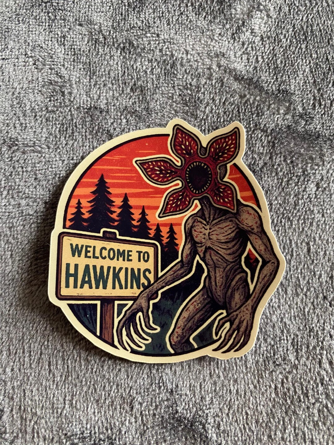 Welcome to Hawkins Demogorgon Glossy Sticker | Stranger Things Fan Art ...
