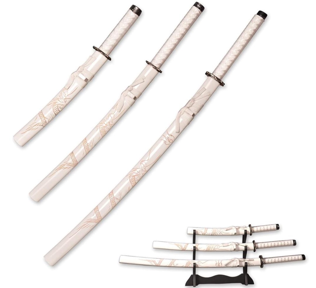 Handmade 1060 Carbon Steel Samurai Sword Set: Katana, Wakizashi, Tanto ...