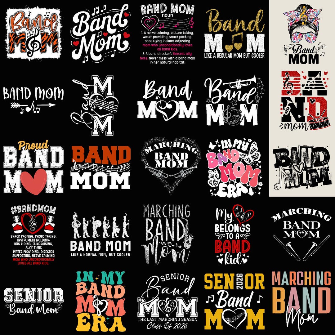 Band Mom PNG Bundle, Marching Band Senior Mom 2026 Quotes, Proud Music ...