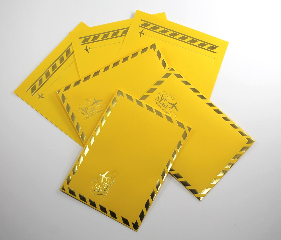 Air Mail Letter Writing Set Metallic Foiled Gold Yellow Paper Kit for ...