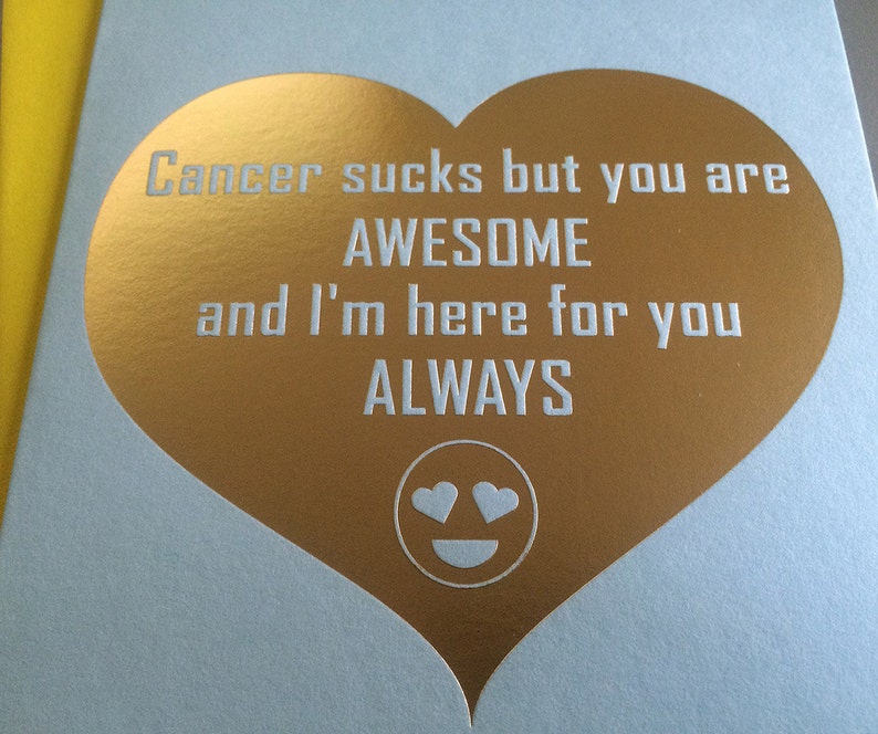 Cancer Sucks but you are awesome Emoji card Gold Foiled A2 | Etsy