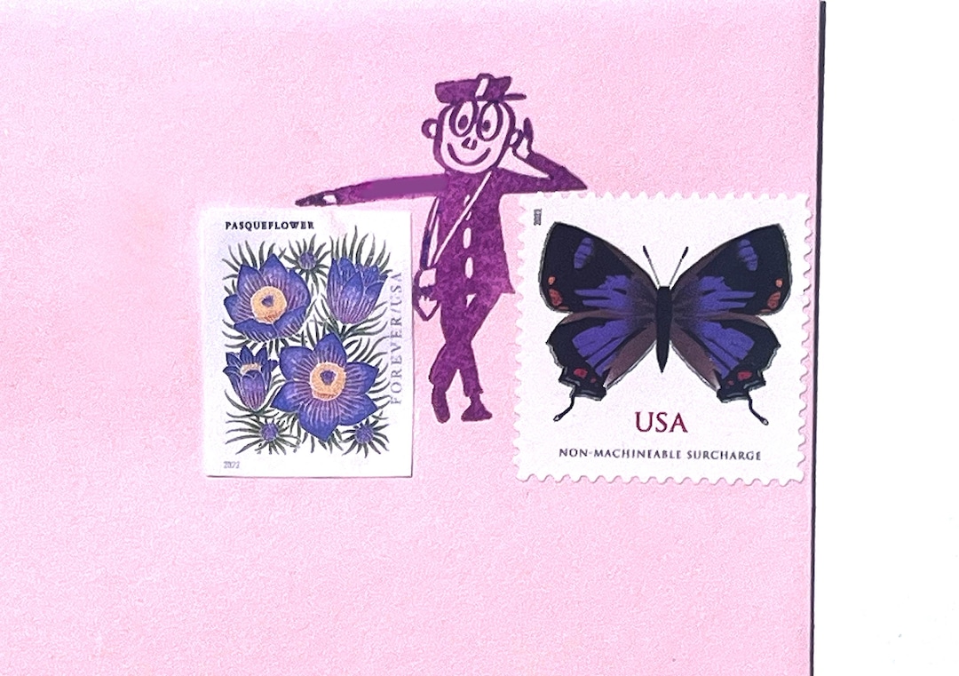 Mr Zip Leaning on Stamps or Draw Doodles Around Him Mail Vintage Mid ...