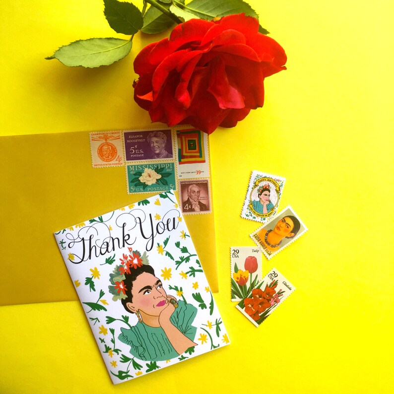Frida Kahlo Thank You Card W/fake Frida Postage Faux Postage Artist ...