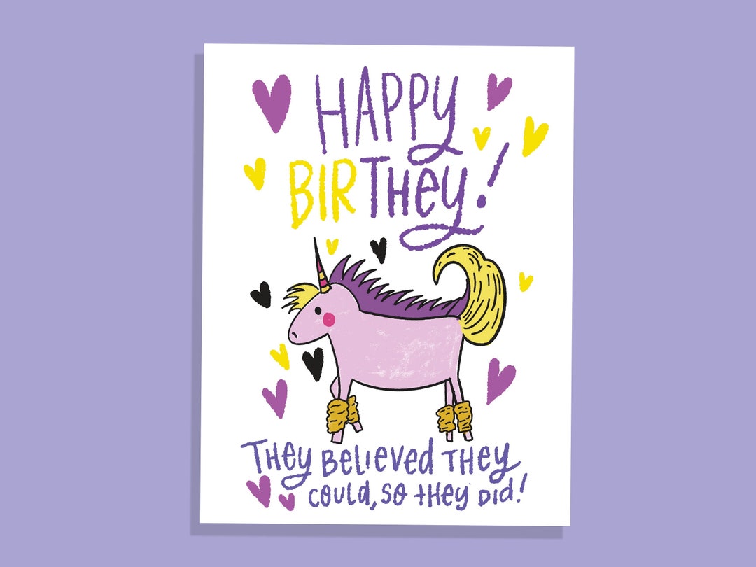 Non Binary Happy Birthday Bir-they Card Pronouns Matter LGBTQ Card ...