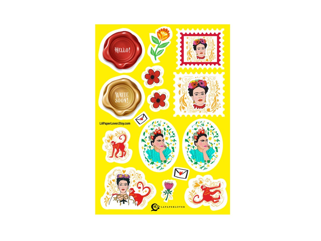 Frida Stickers and Her Monkey Fulang Chang A6 Sheet Snail Mail Pen Pal ...