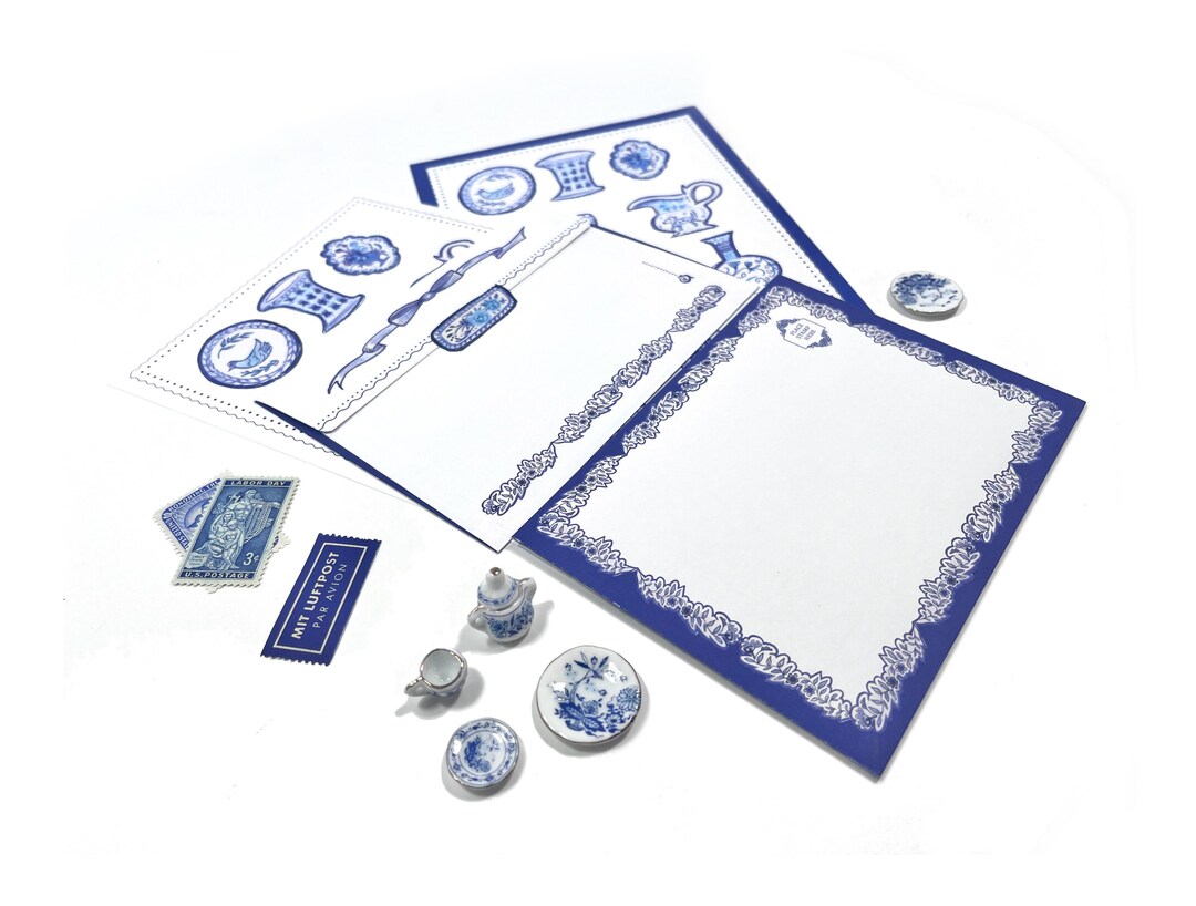 Letter Writing Sheets Blue Delft Double Sided Writing Paper Matching ...