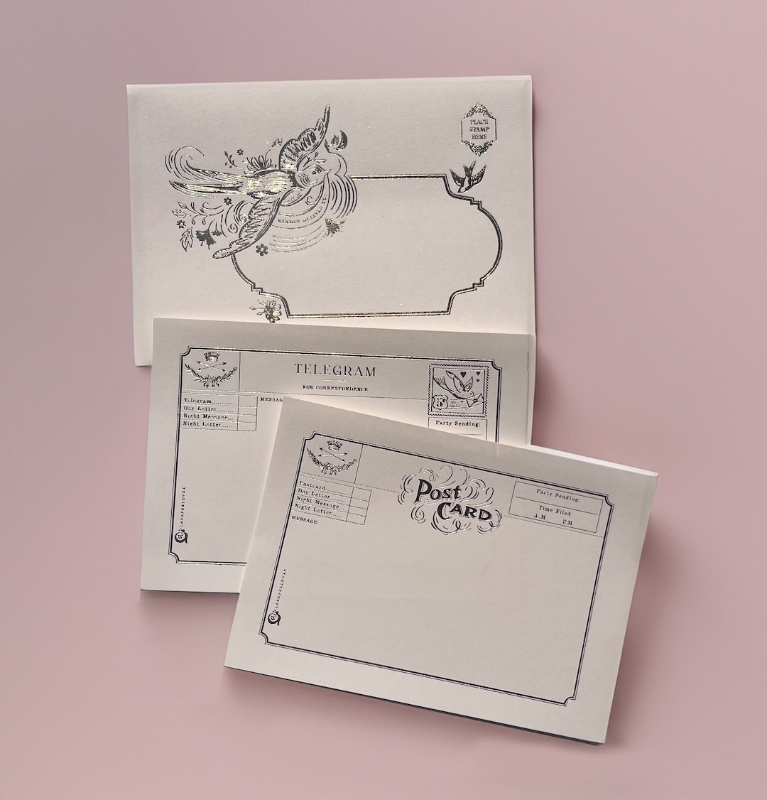 Beautiful Vintage Themed Envelope Postcard & Telegram Sheets Gorgeous ...
