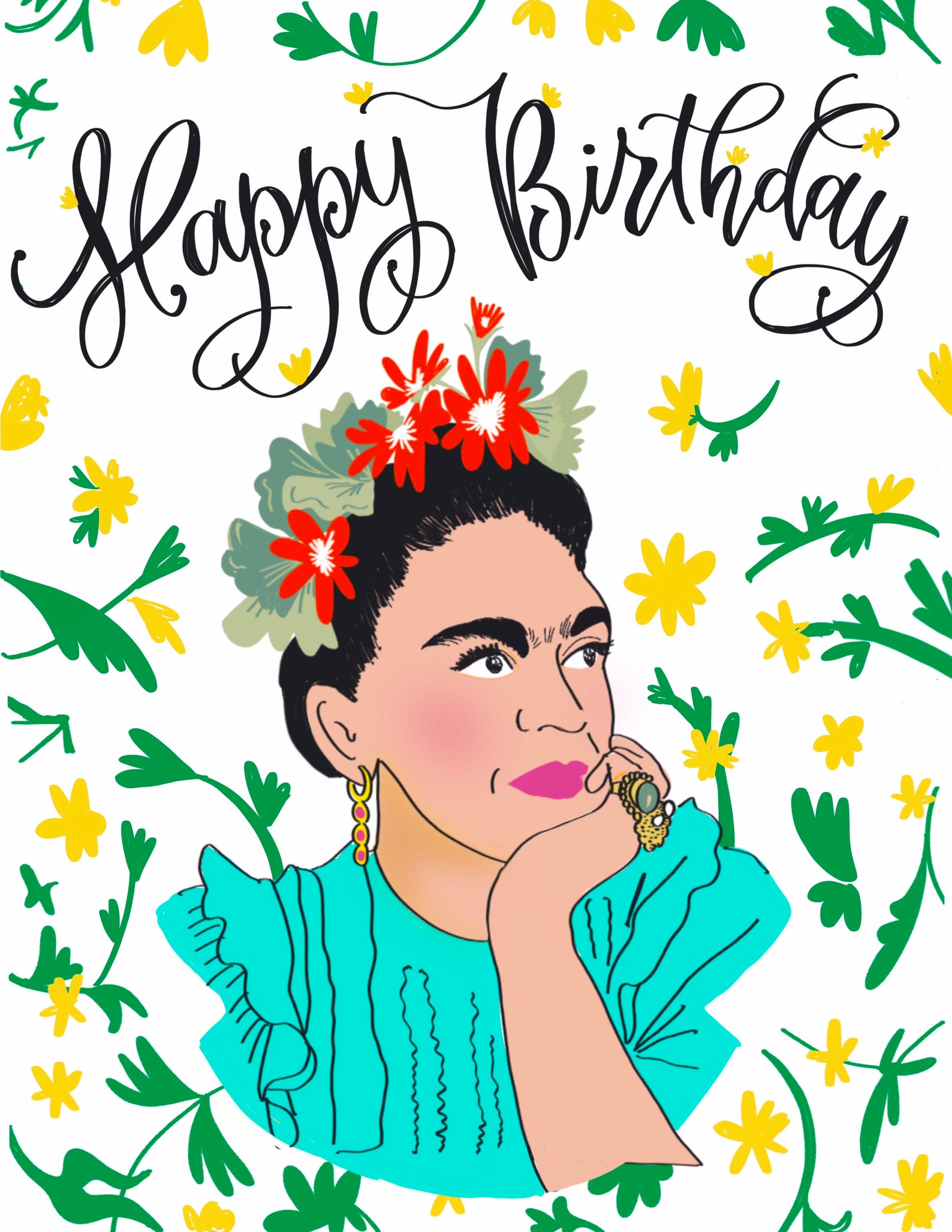 Frida Kahlo Happy Birthday Flowery Greeting Card for Her - Etsy