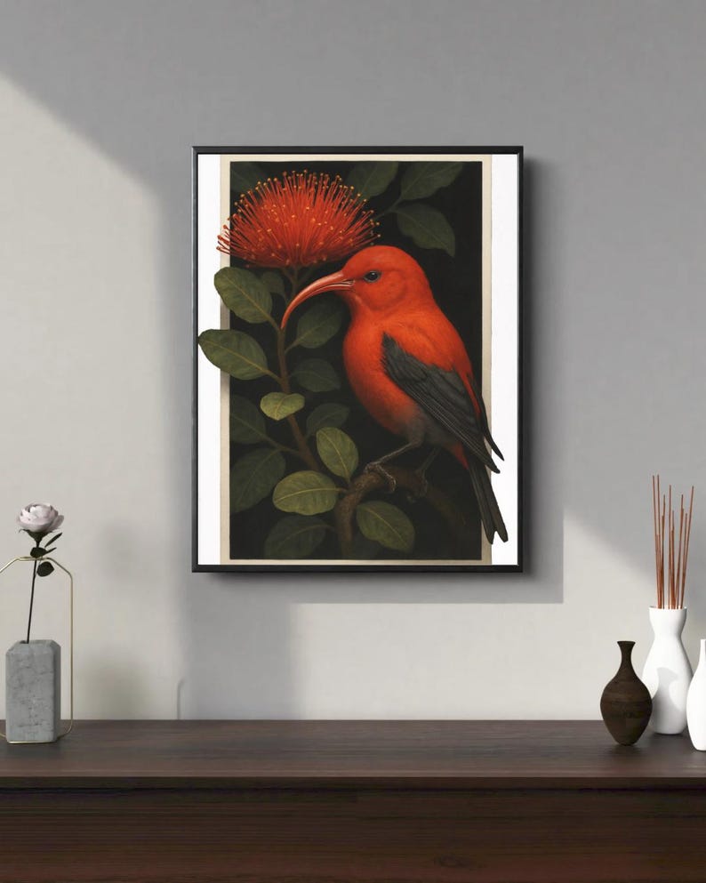 Hawaiian Ohi’a Lehua and ‘i’iwi Hand Drawn Print Instant Download - Etsy