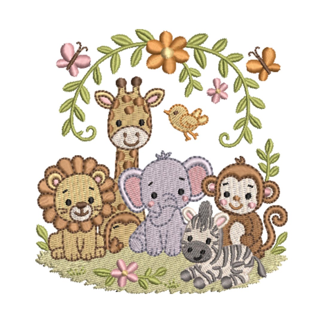 Safari Animals Embroidery Design, Giraffe Lion Machine Embroidery File ...