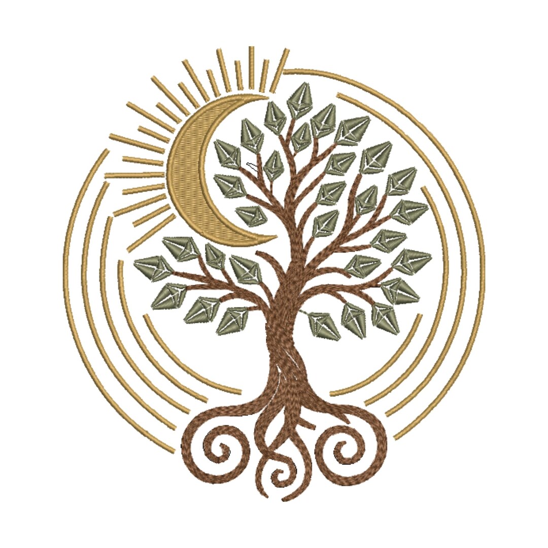 Sun Tree of Life Machine Embroidery Pattern, Boho Cellestial Style. 3 ...