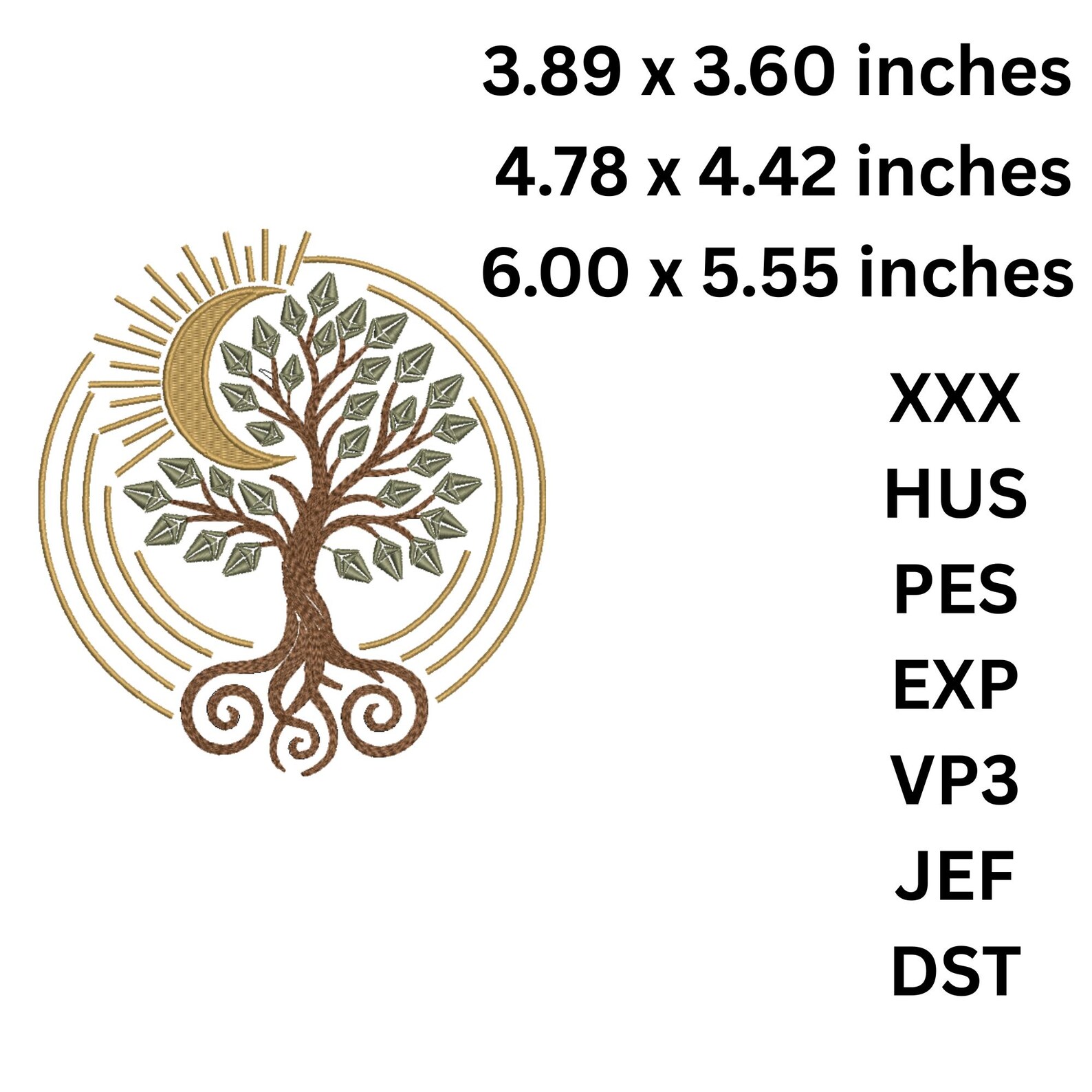 Sun Tree of Life Machine Embroidery Pattern, Boho Cellestial Style. 3 ...
