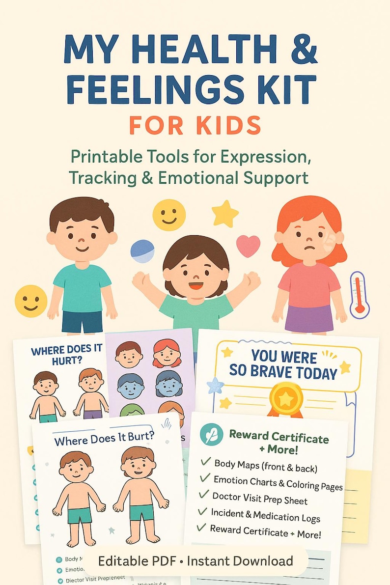 Kids Health and Feelings Printable Kit – Body Map, Emotion Chart ...