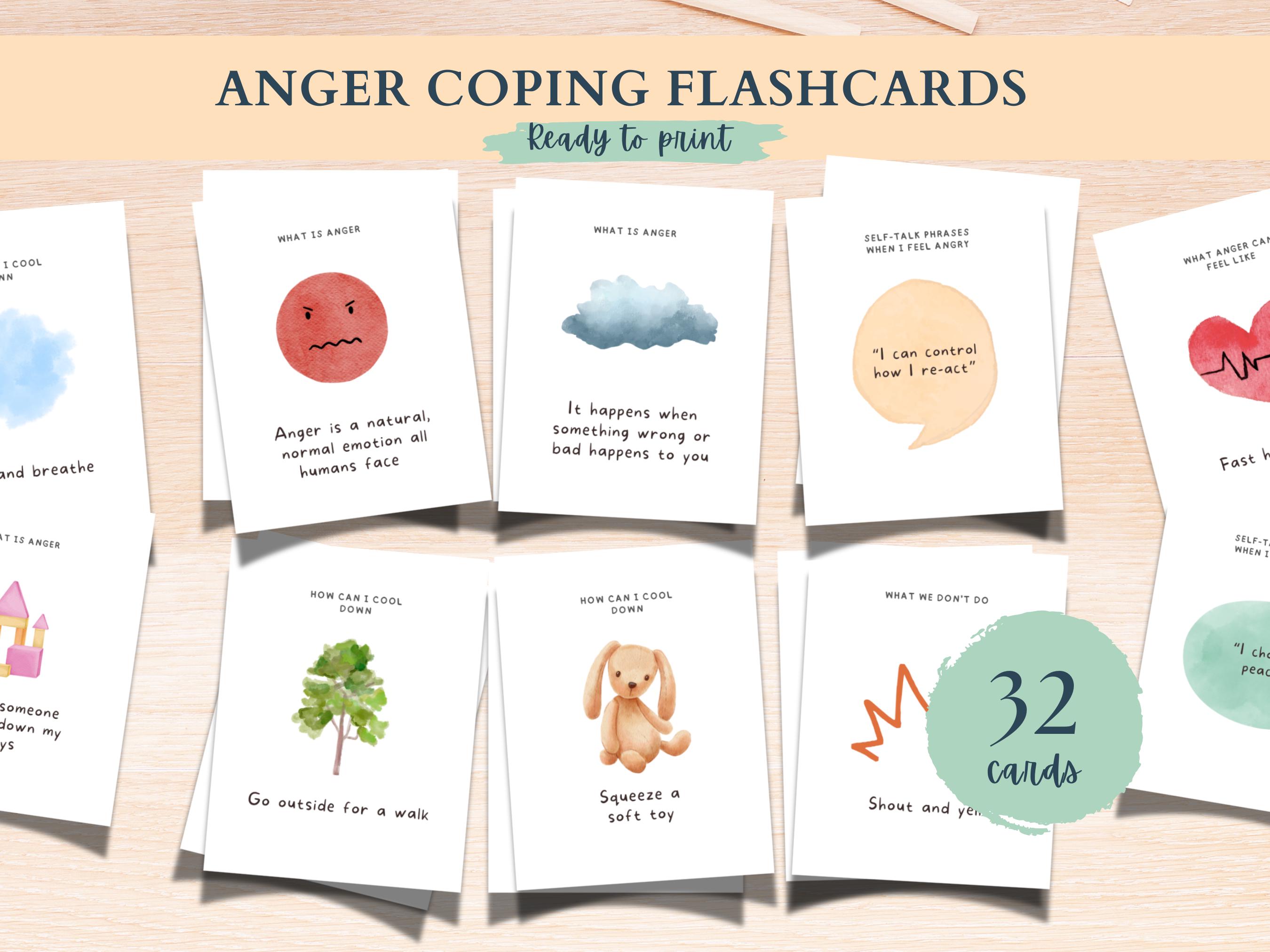 Anger Coping Skills Flashcards for Kids, Printable Emotional Regulation ...