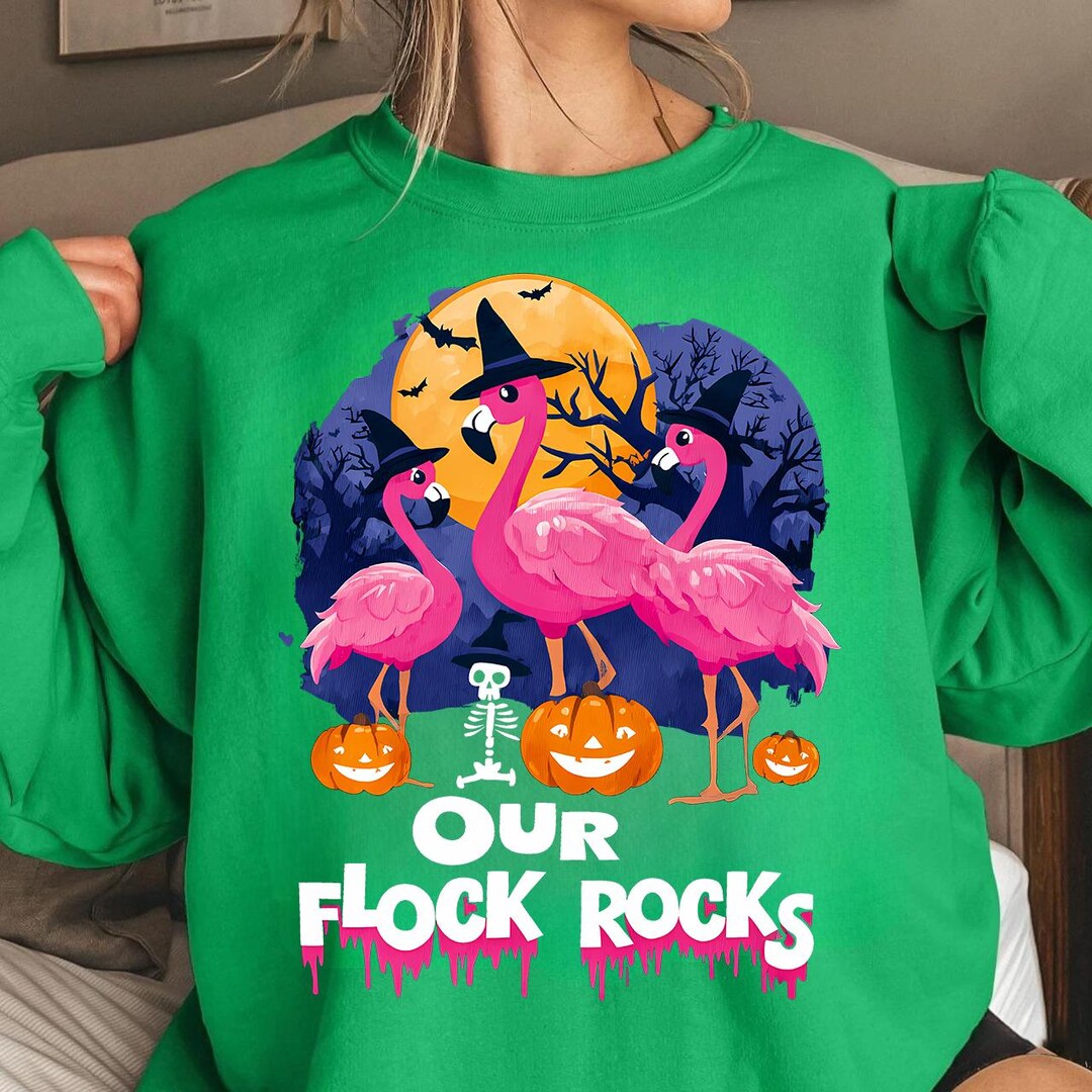 Our Flock Rocks Halloween Flamingo PNG, Funny Witch Costume Family ...