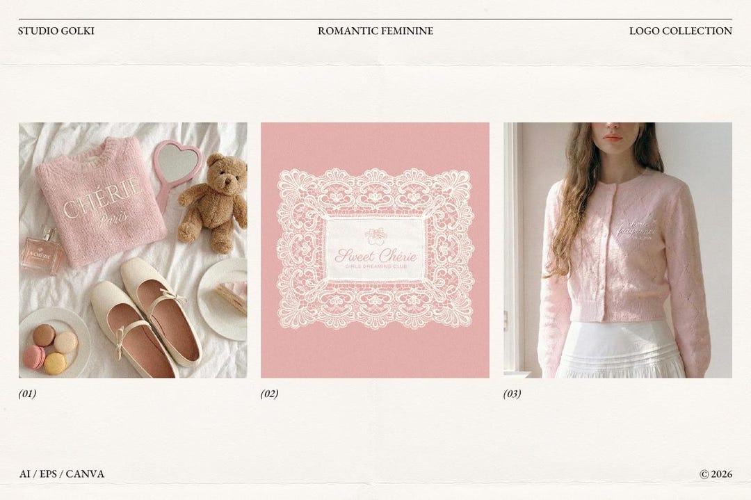 Premade Coquette Logo Bundle: 24 Pink Elegant Logos, Bow & Ribbon ...