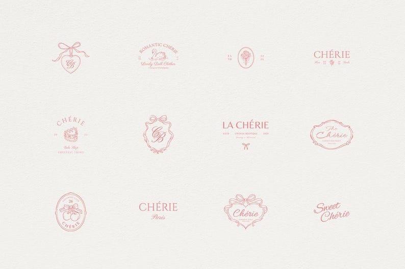 Premade Coquette Logo Bundle: 24 Pink Elegant Logos, Bow & Ribbon ...
