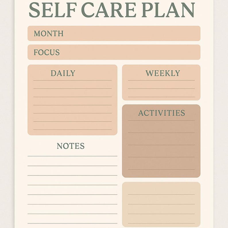 Self Care Plan PDF Template – Mental Health Tracker and Daily Schedule - Etsy