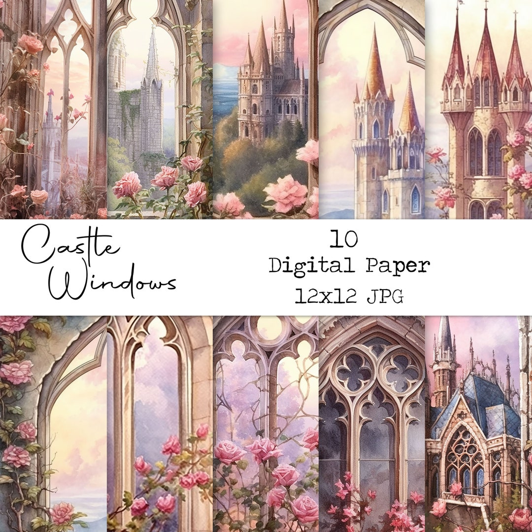 Castle Window With Climbing Rose Digital Paper Printable 12x12 - Etsy