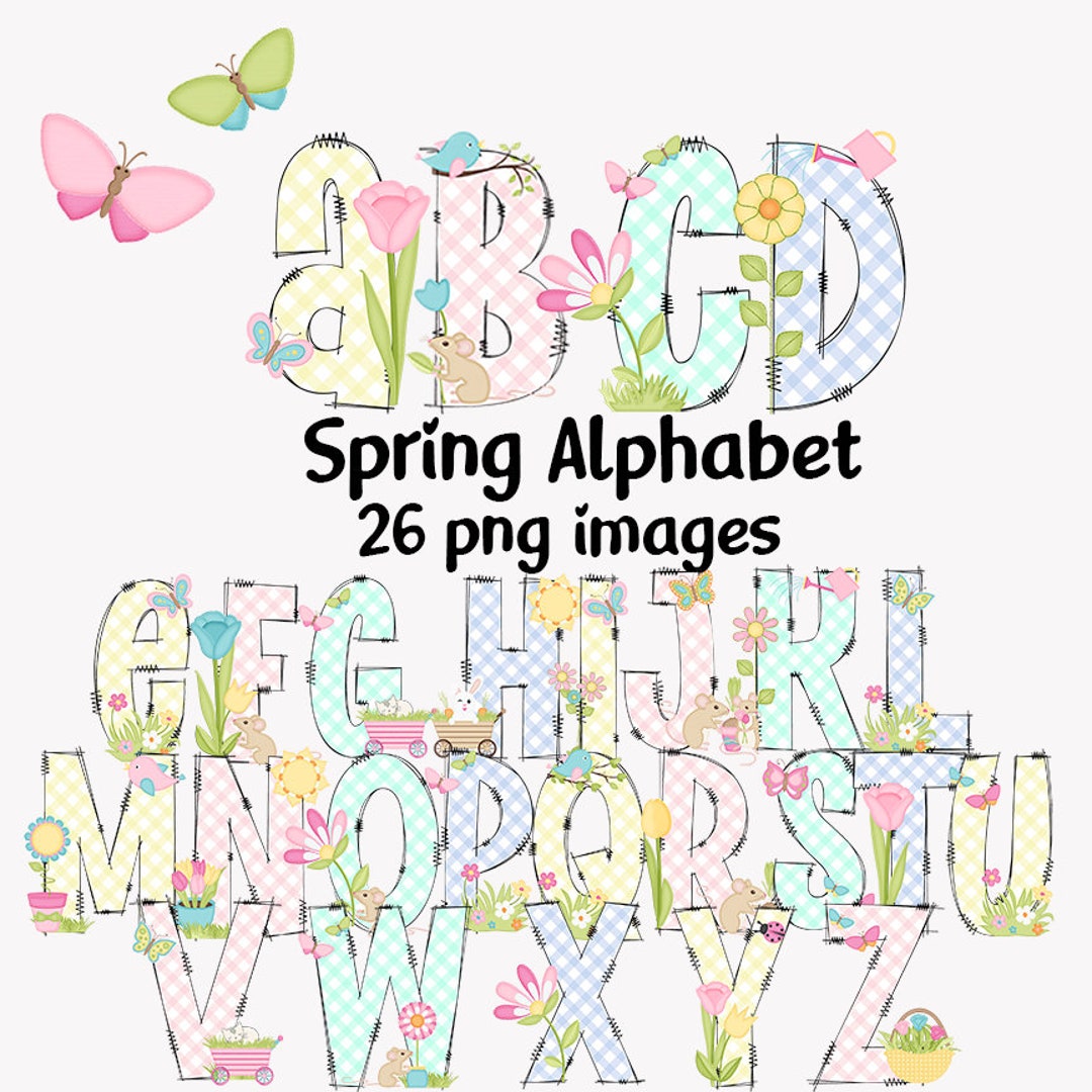 Spring Alphabet Png Clipart Doodle Printable Butterfly Flowers - Etsy ...
