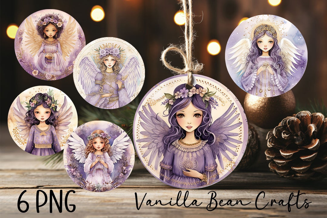 Purple Angel Christmas 2.5 Png Sublimation Round Ornament Coaster Tag ...