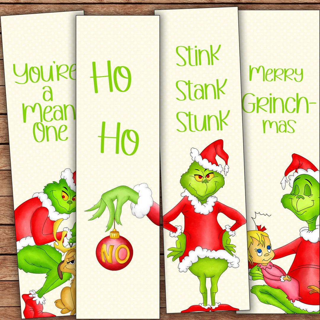 Grinch Christmas Printable Bookmarks 2x7.5 Instant Download Book Lover ...