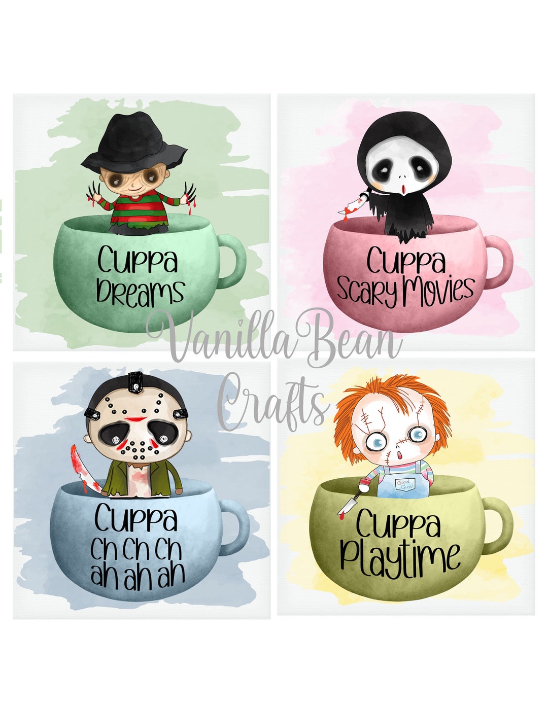 Cuppa Horror Movie 4x4 4 Inch Square Images Coaster Tag Card - Etsy ...