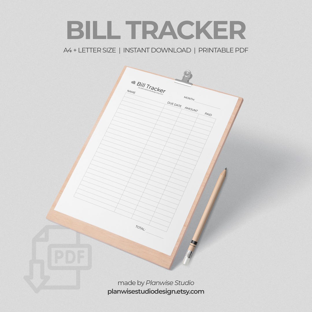 Bill Tracker Printable PDF | V. 2 - Monthly Expense Sheet - Bill ...