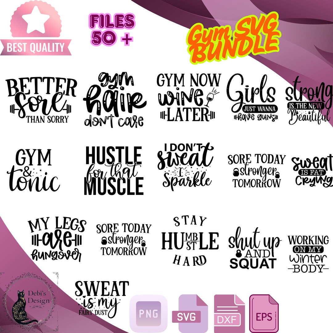 Gym SVG Bundle: Fitness Motivational Quotes, Workout Cut Files - Etsy