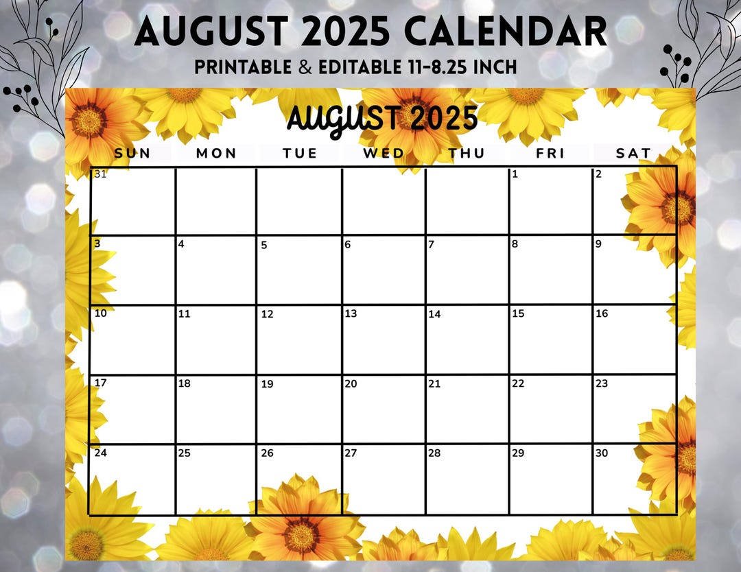 August 2025 Calendar, Printable & Editable PDF - Etsy