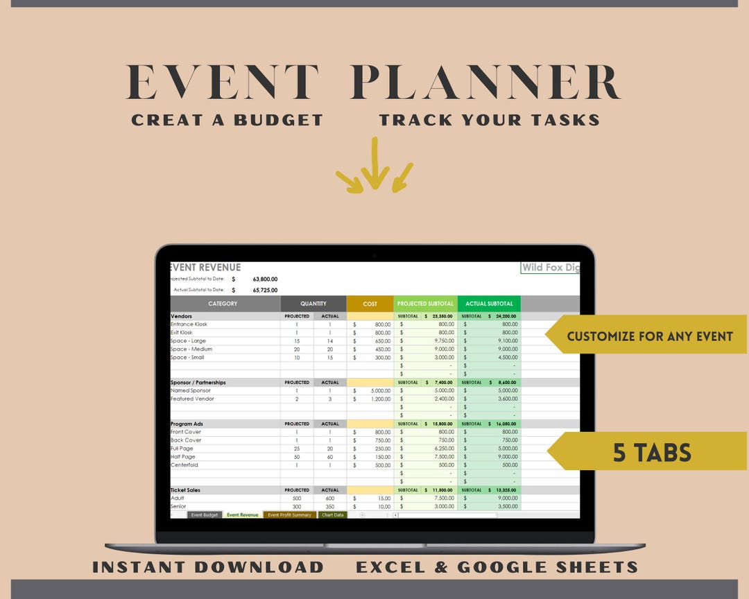 Event Budget Planner, Excel & Google Sheets, Expense Tracker, Instant ...
