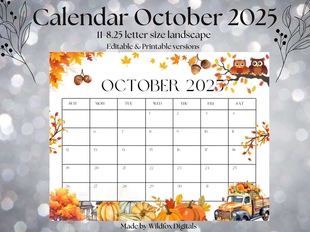 October 2025 Calendar Printable, Cozy Fall Theme, Editable PDF Letter ...