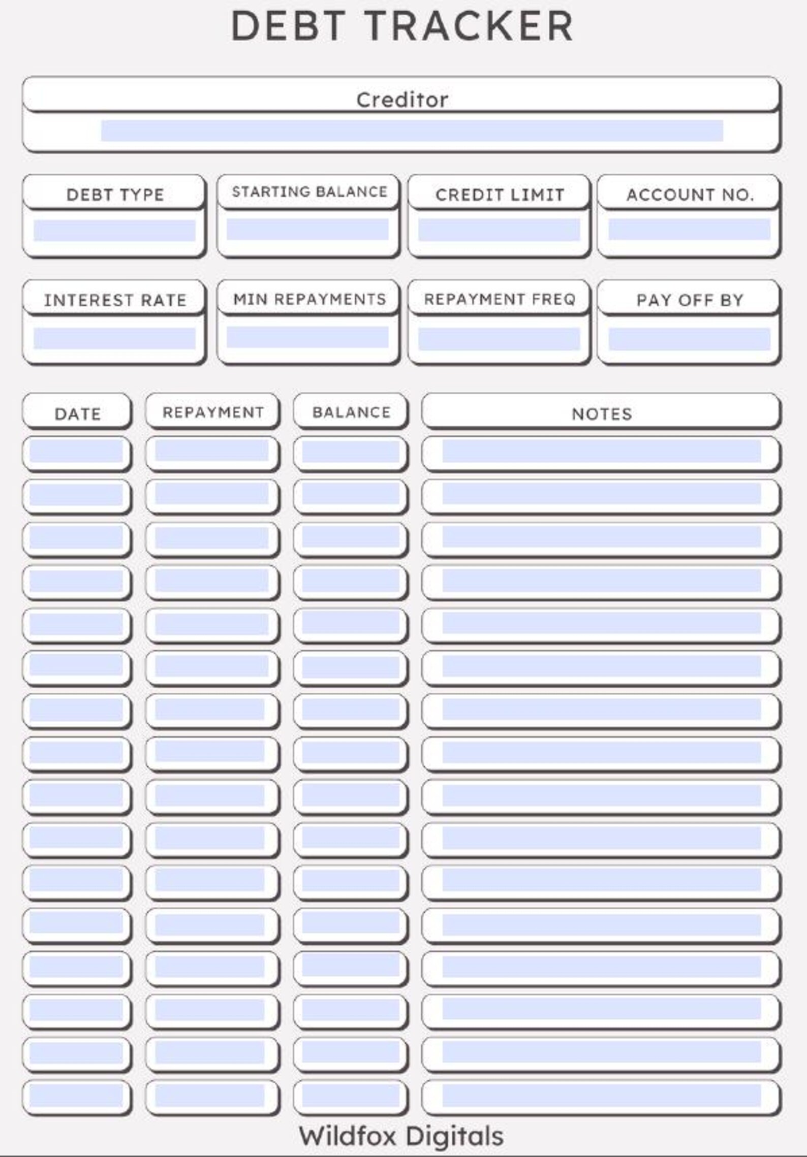 Debt Payment Tracker Printable: Fillable PDF, A4 & US Letter - Etsy