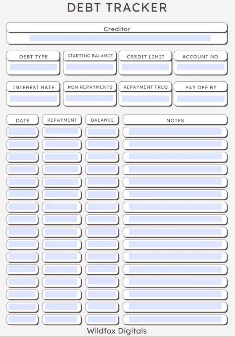 Debt Payment Tracker Printable: Fillable PDF, A4 & US Letter - Etsy