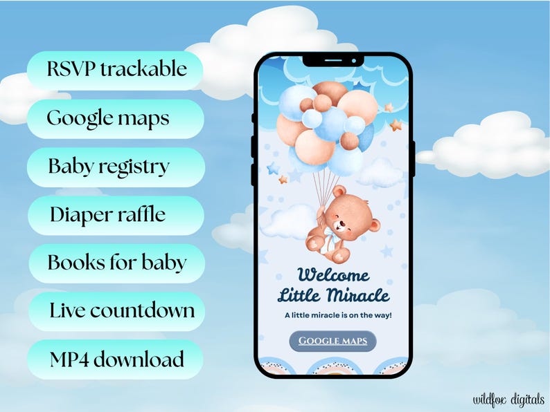 Blue Teddy Bear Baby Shower Invitation | Animated MP4 Canva Template ...
