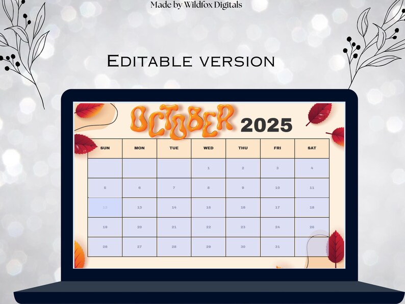 October 2025 Calendar Printable and Editable PDF Letter Size Landscape ...