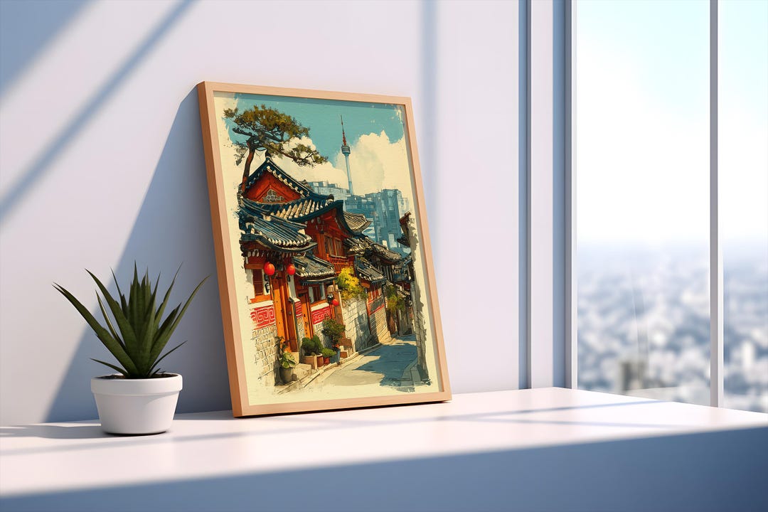 Korean Hanok Village Wall Art - Traditional Seoul Street With Namsan ...